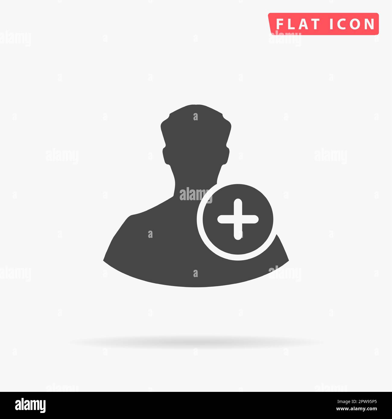 User profile web with plus glyph. Simple flat black symbol with shadow ...