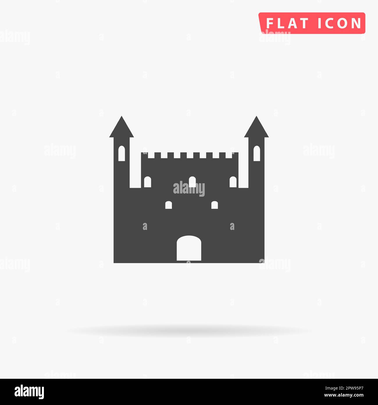 Castle. Simple flat black symbol with shadow on white background ...
