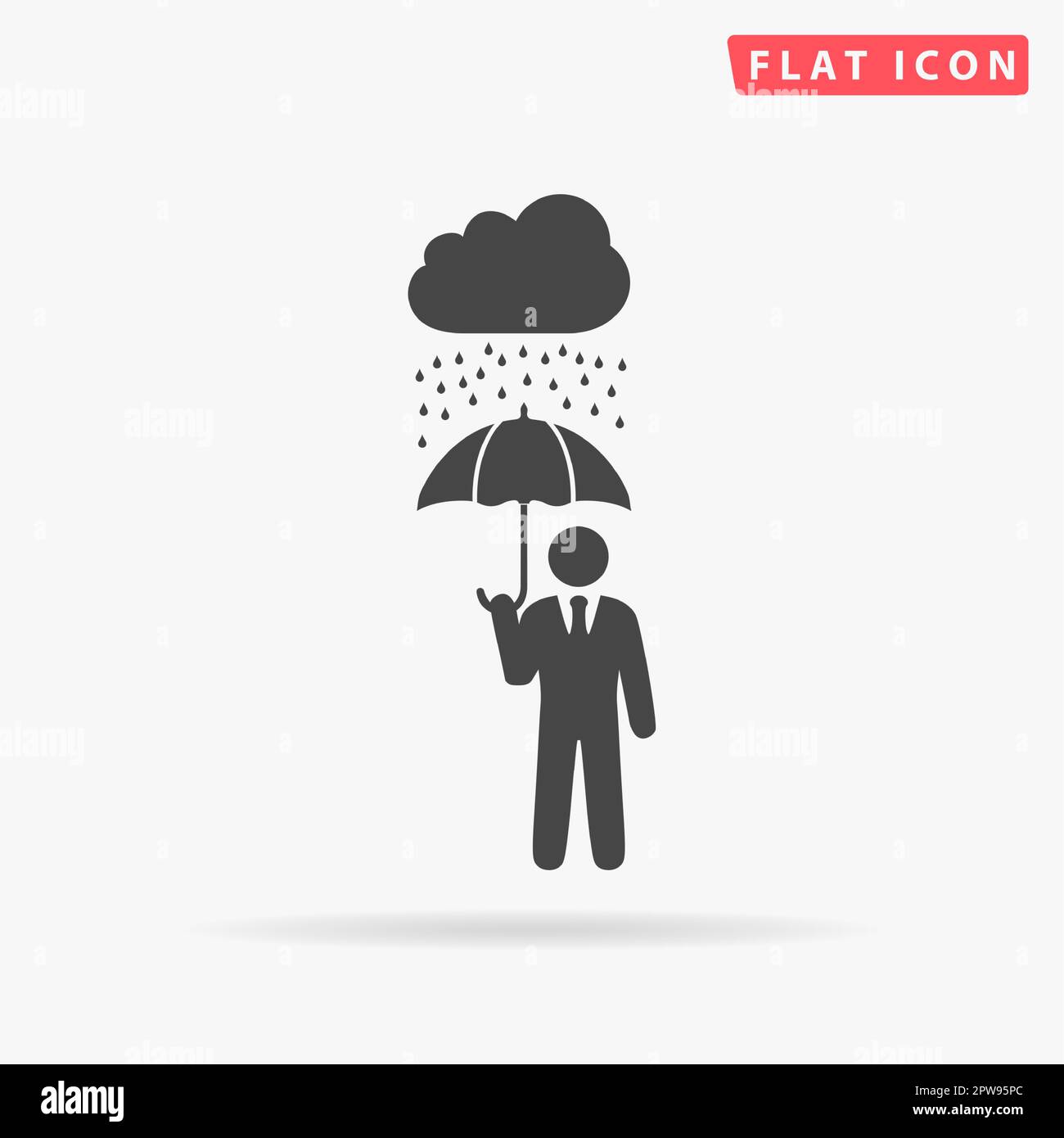 Businessman with umbrella protect from rain. Simple flat black symbol ...