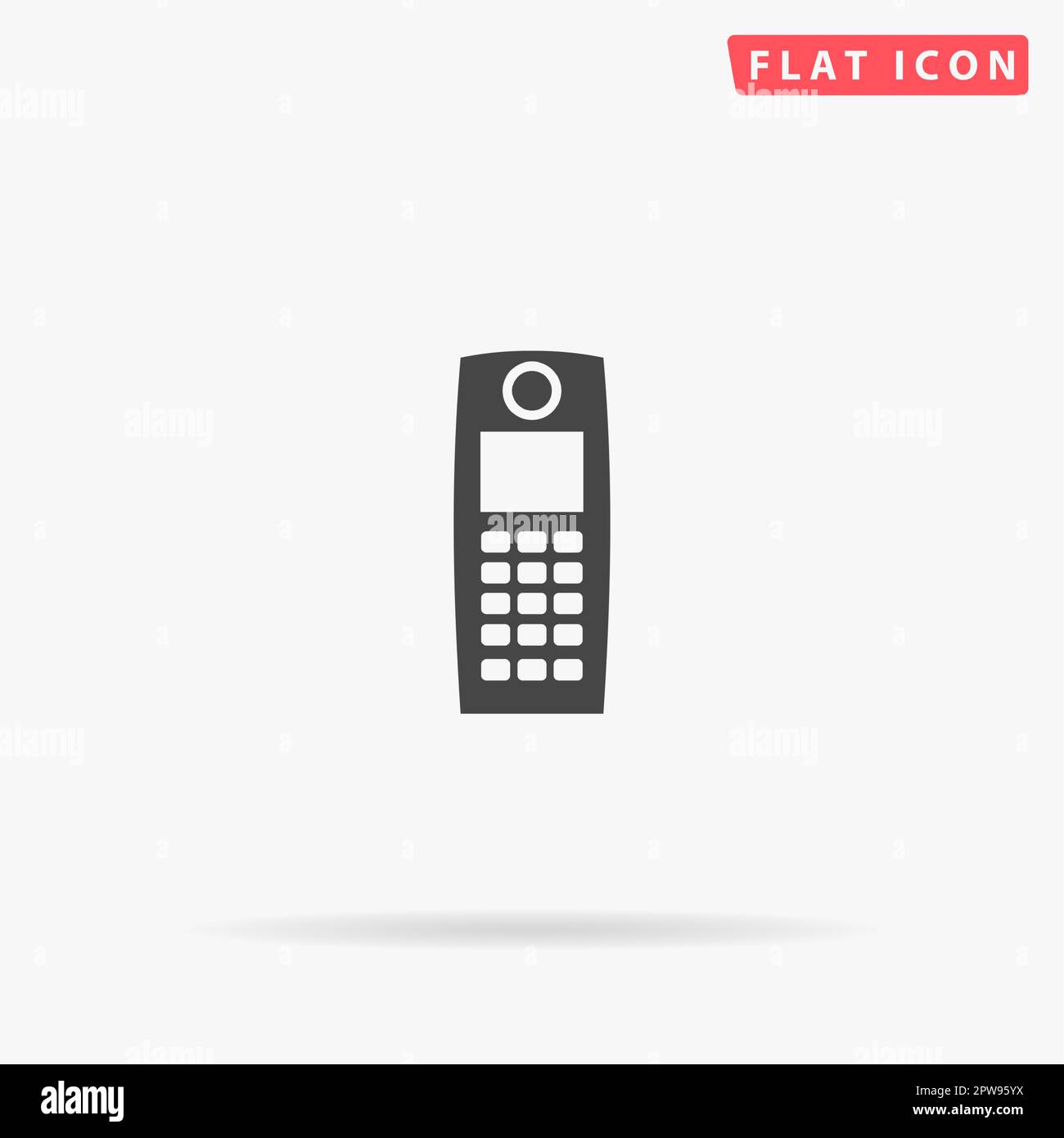 Retro mobile phone. Simple flat black symbol with shadow on white ...