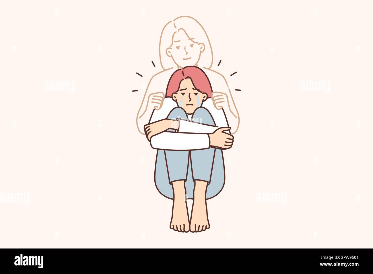 Depressed woman crying over death of mother or sister grieving over ...