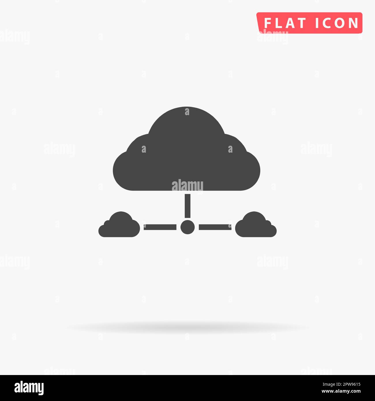 Cloud computing concept. Simple flat black symbol with shadow on white ...
