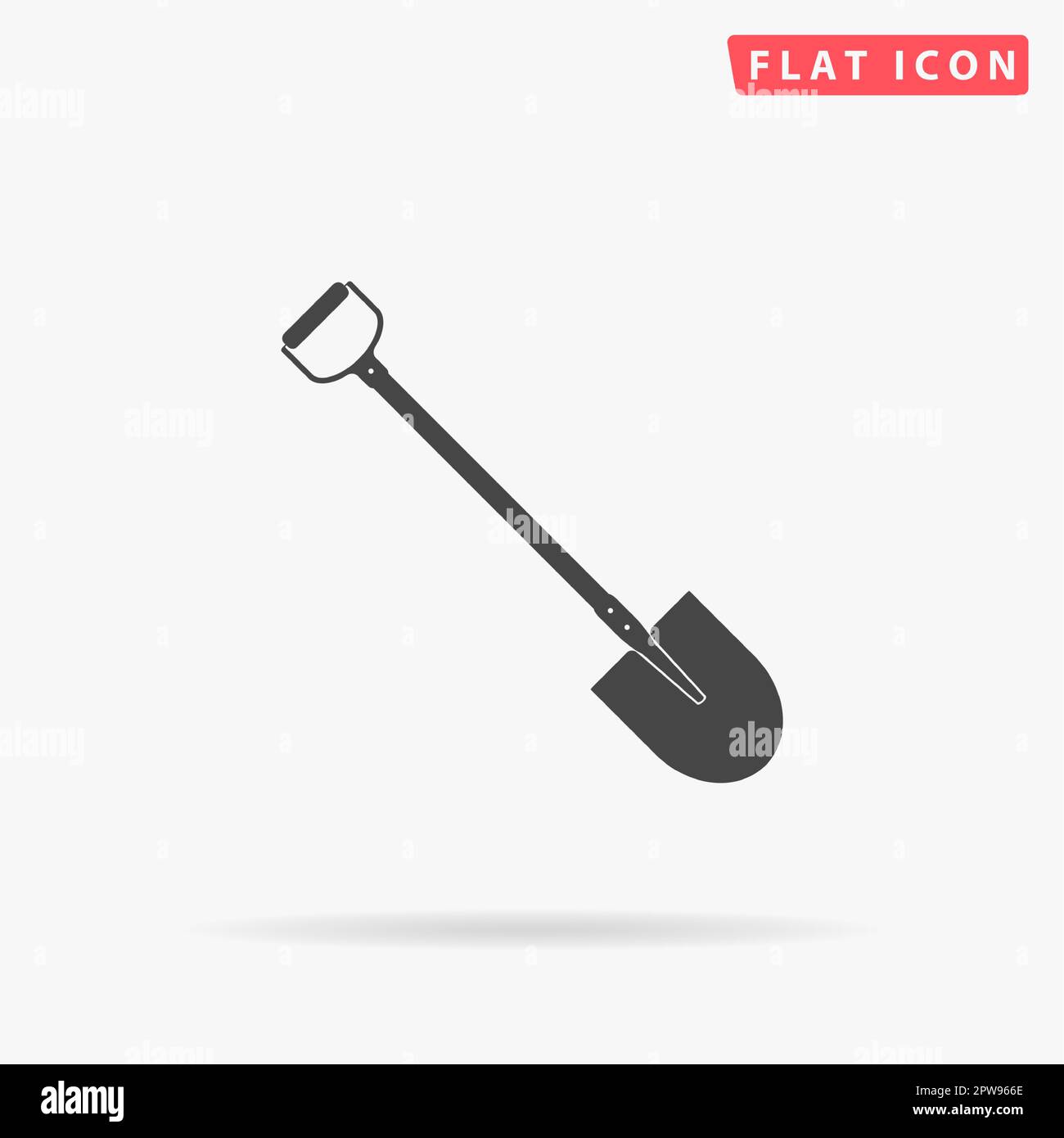 Shovel. Simple flat black symbol with shadow on white background ...