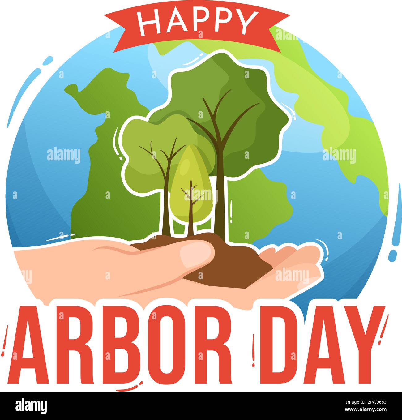 Happy Arbor Day on April 28 Illustration with Green Tree, Garden Tools ...