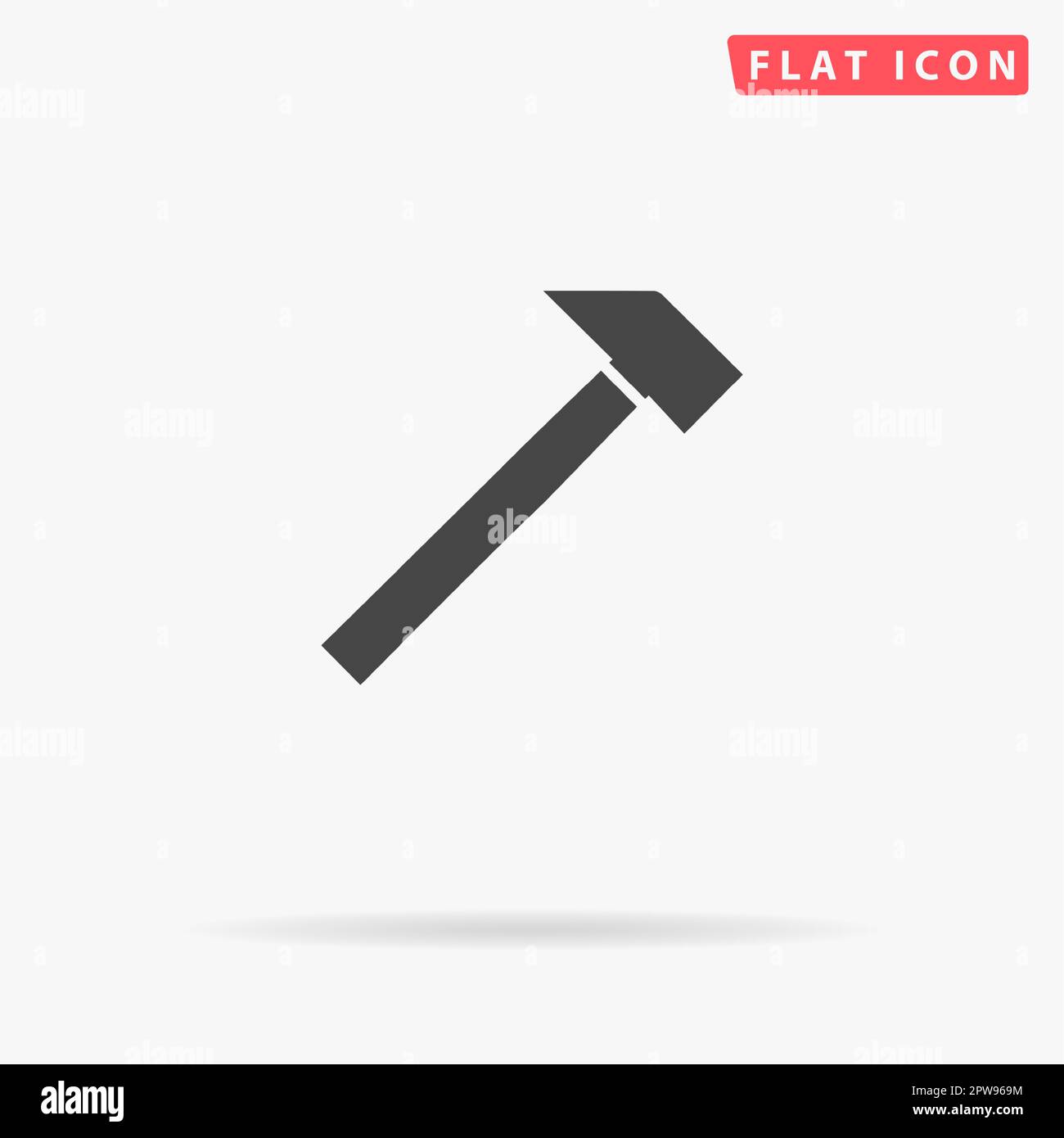 Hammer. Simple flat black symbol with shadow on white background ...