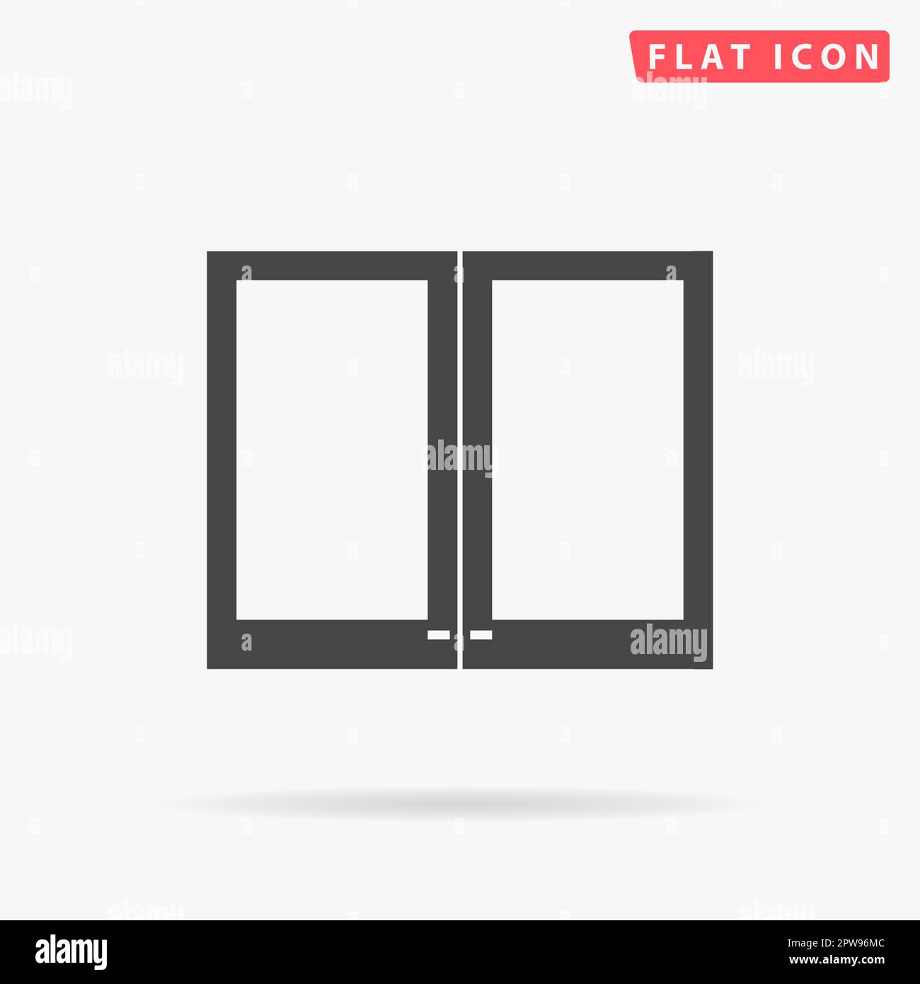 Two plastic Window. Simple flat black symbol with shadow on white ...