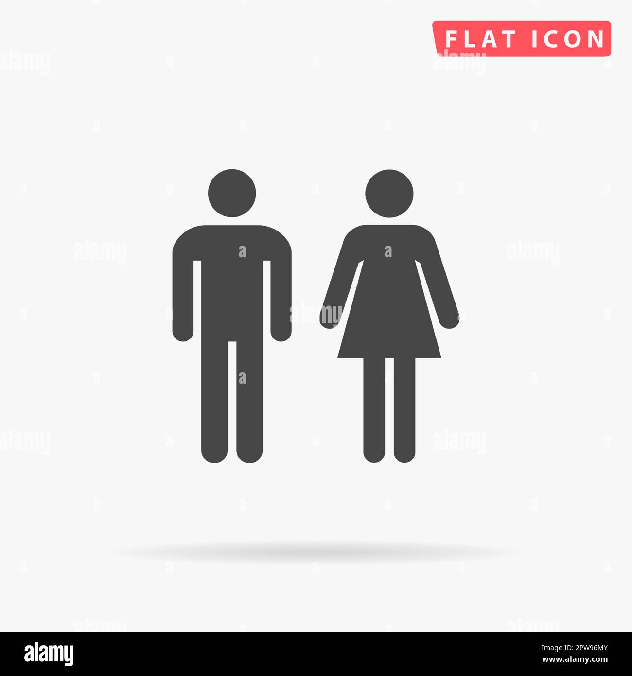 Man and woman - toilet, restroom. Simple flat black symbol with shadow on white background ...
