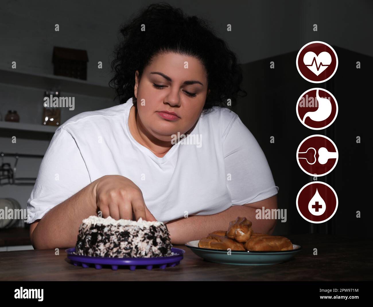 Virtual icons demonstrating different health problems and overweight ...