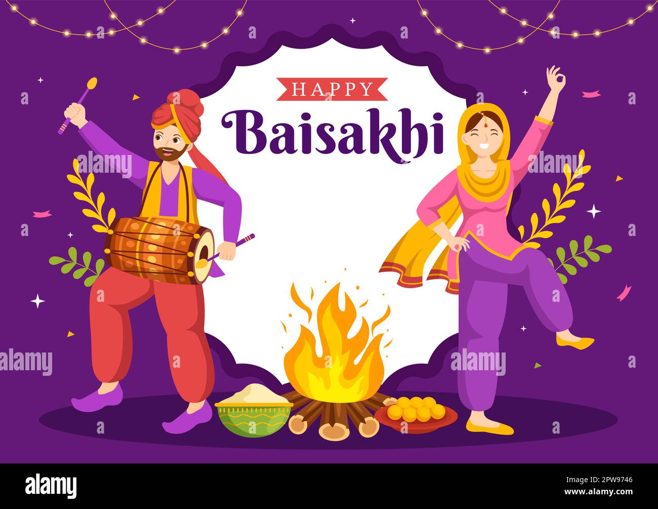 Happy Baisakhi Illustration with Vaisakhi Punjabi Spring Harvest ...