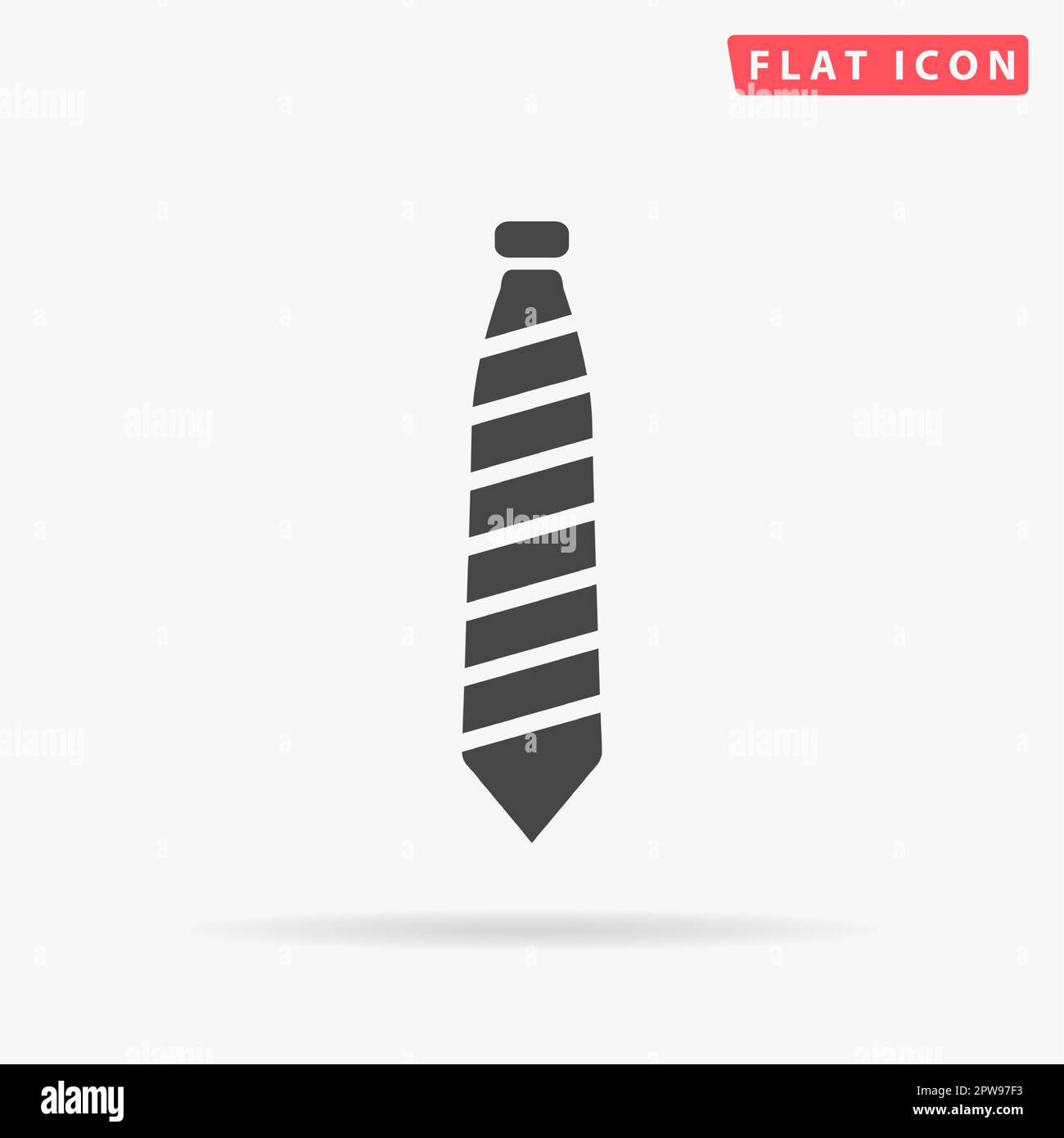 Striped necktie. Simple flat black symbol with shadow on white ...