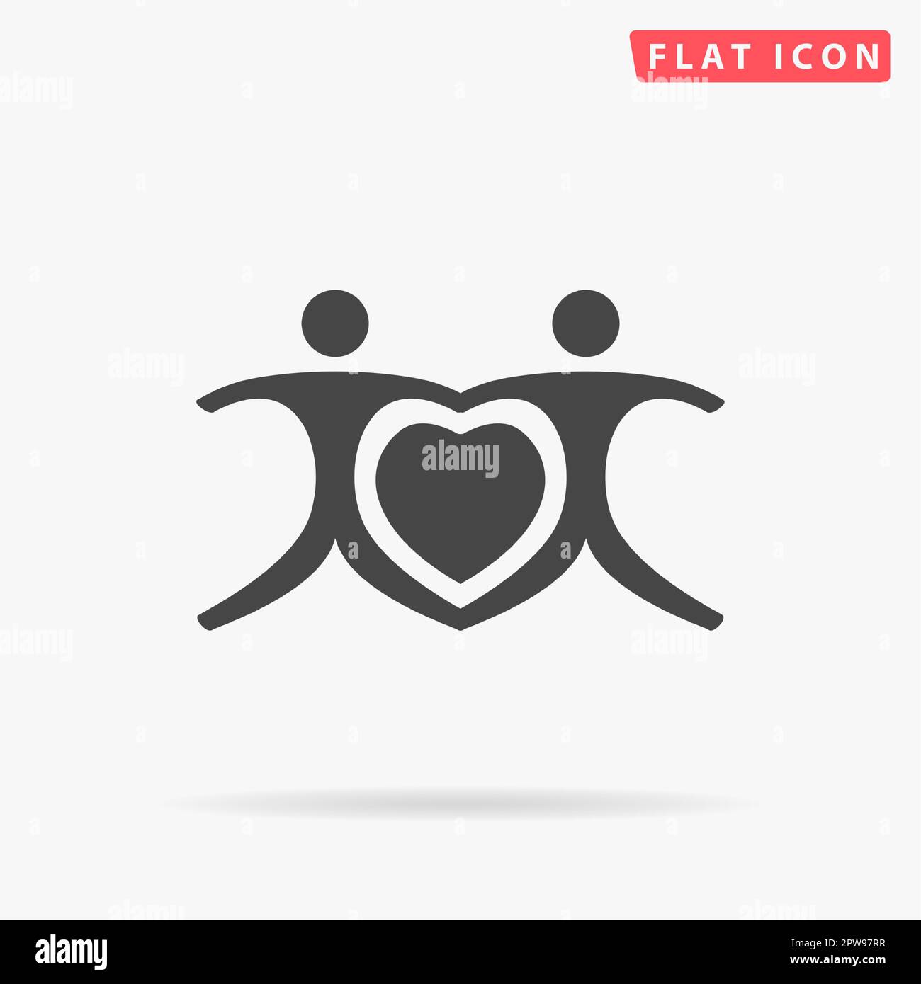 Love people - heart. Simple flat black symbol with shadow on white ...