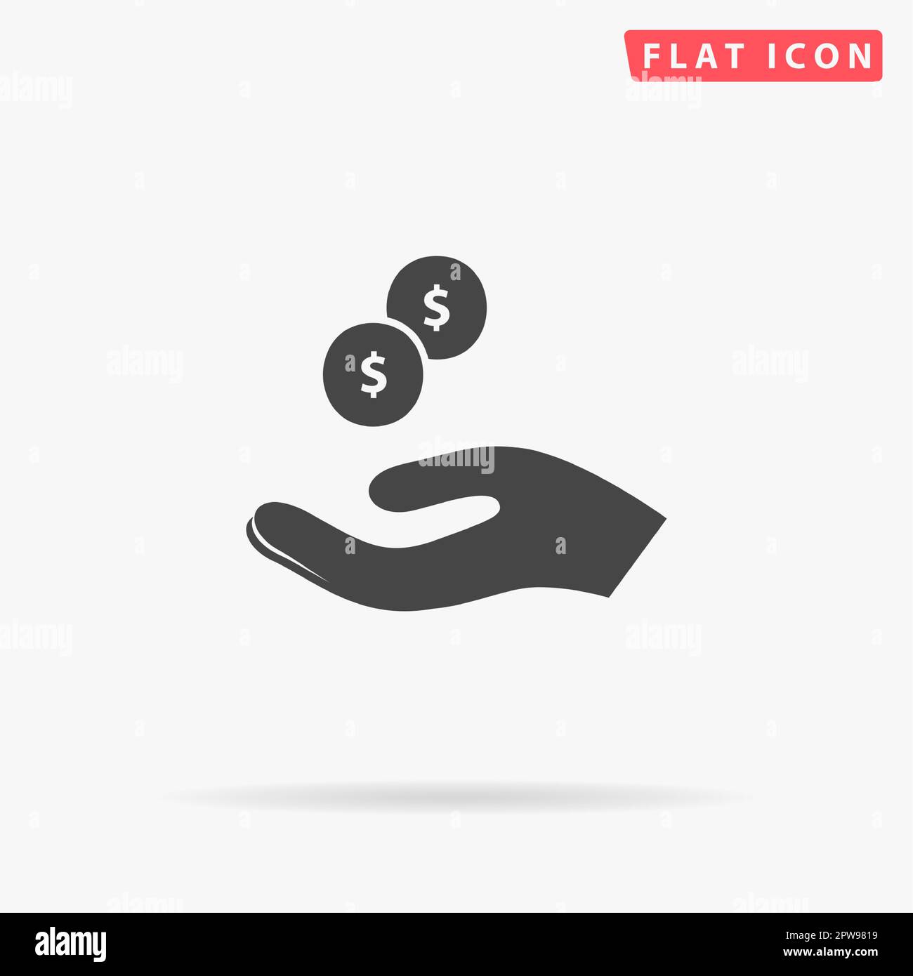 Money in hand. Simple flat black symbol with shadow on white background ...