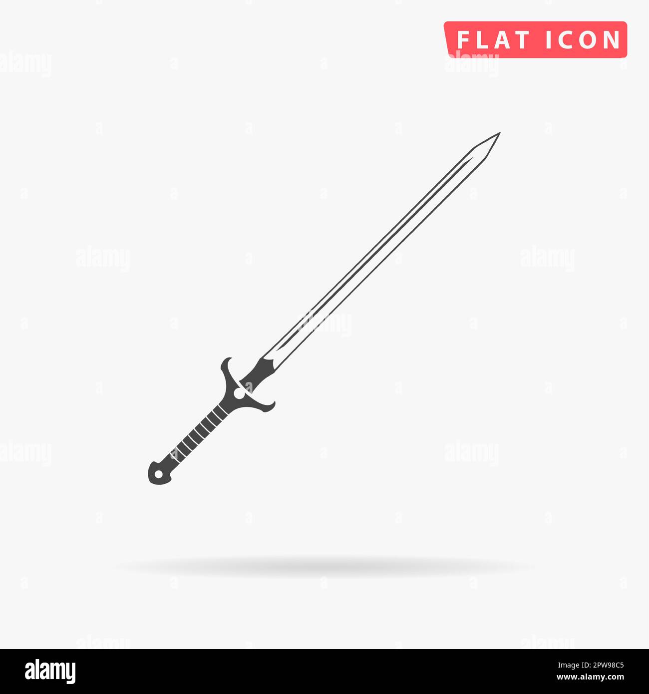 Sword. Simple flat black symbol with shadow on white background. Vector ...