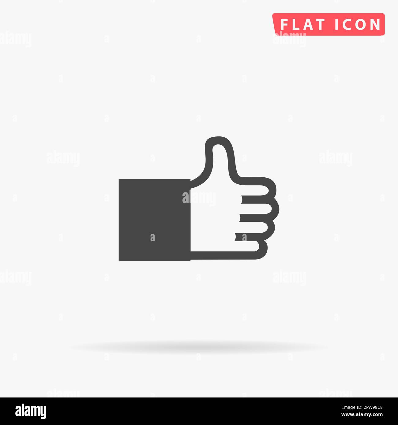 Thumb up. Simple flat black symbol with shadow on white background ...