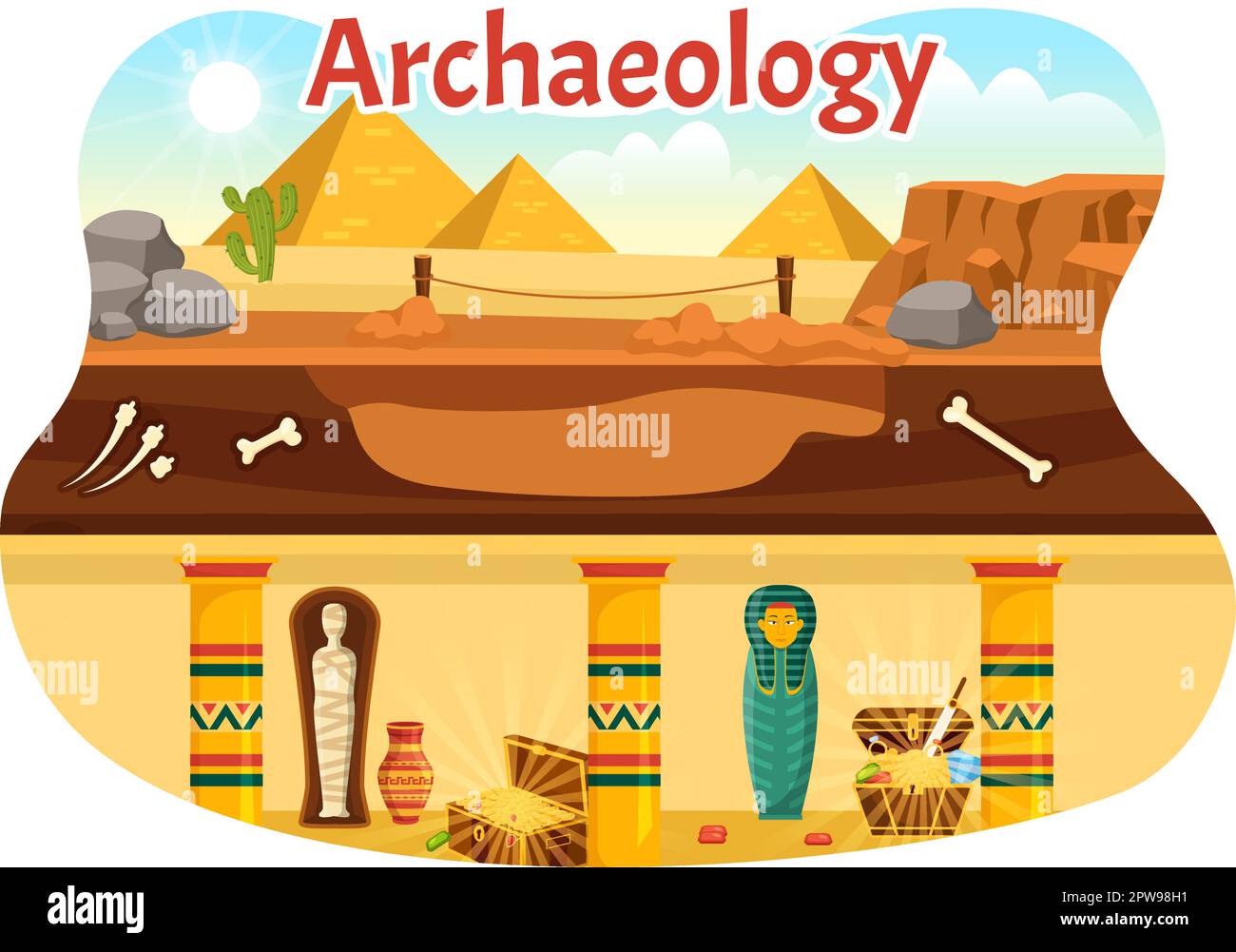 Archeology Illustration with Archaeological Excavation of ancient Ruins ...