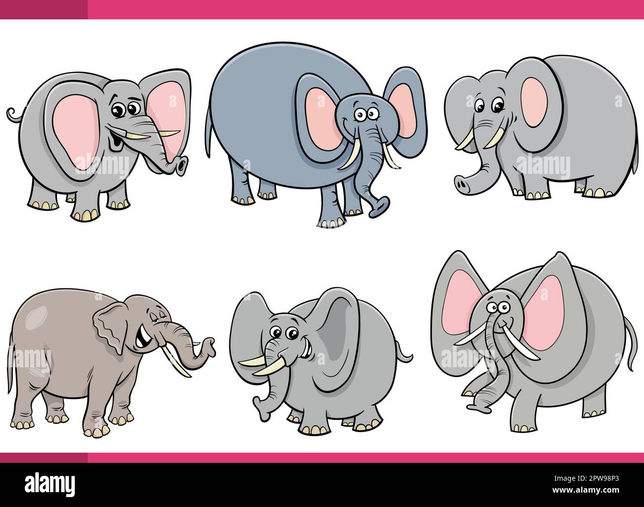 cartoon happy elephants comic animal characters set Stock Vector Image ...