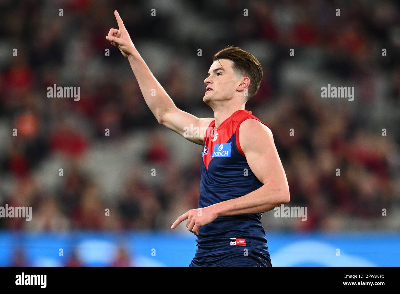 Bayley Fritsch of the Demons celebrates scoring a goal during the AFL ...