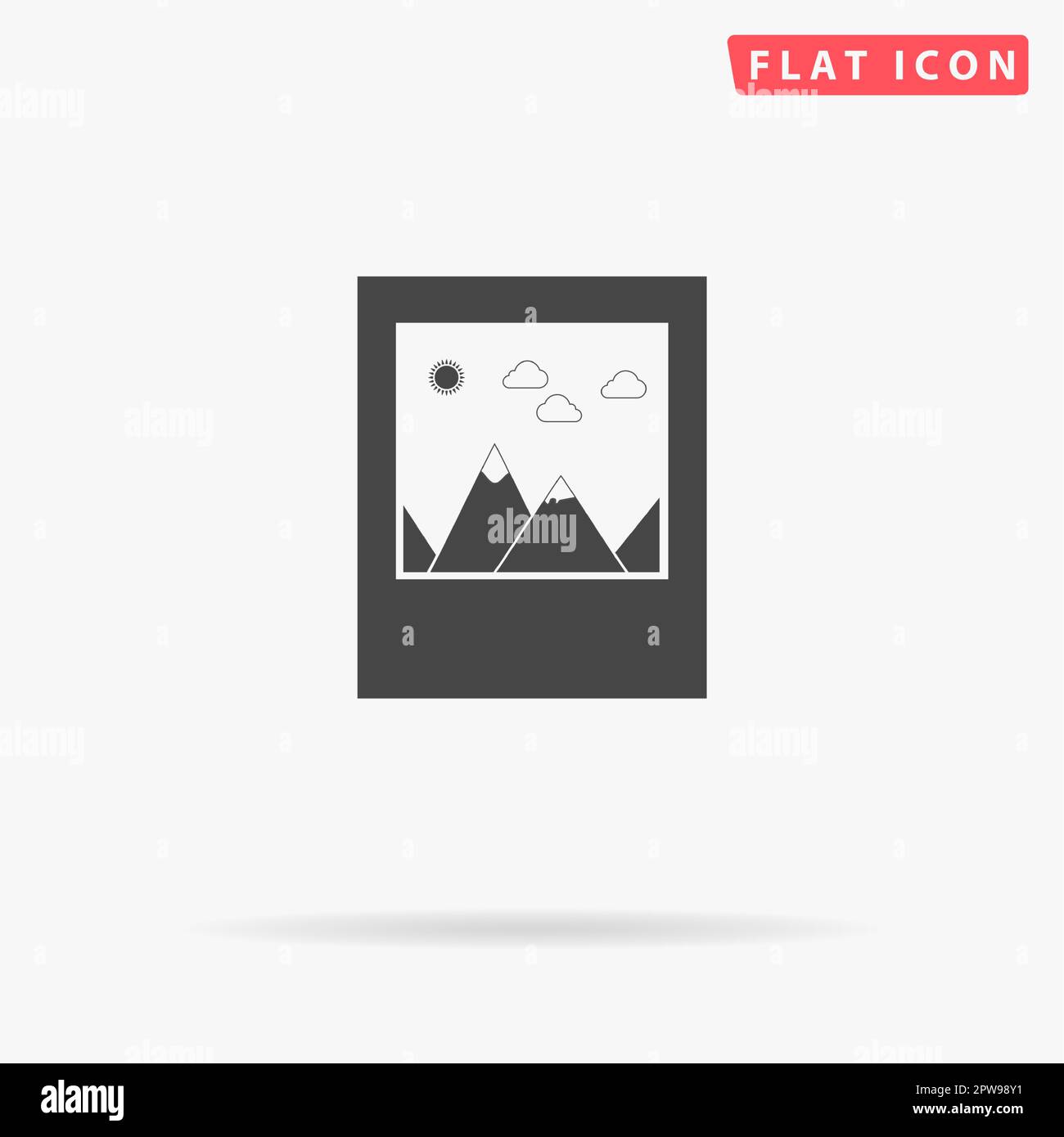 Photo landscape. Simple flat black symbol with shadow on white ...