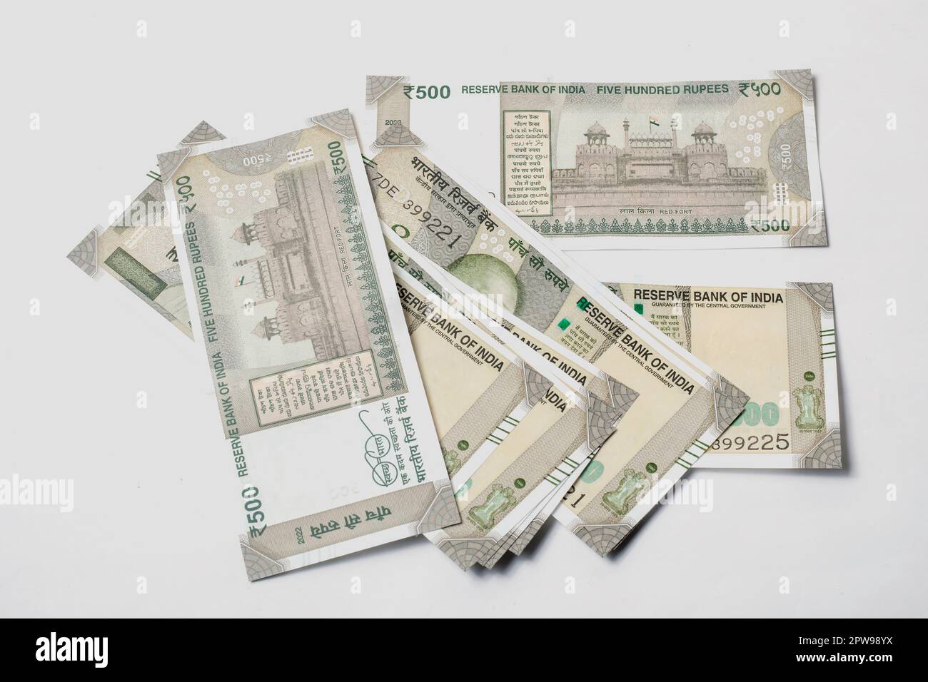 500 hundred rupees Indian money isolated on white background. Pile of ...