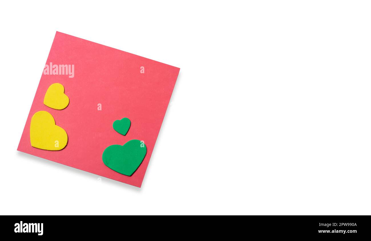 Blank paper note and hearts on white paper background. Valentine's Day ...