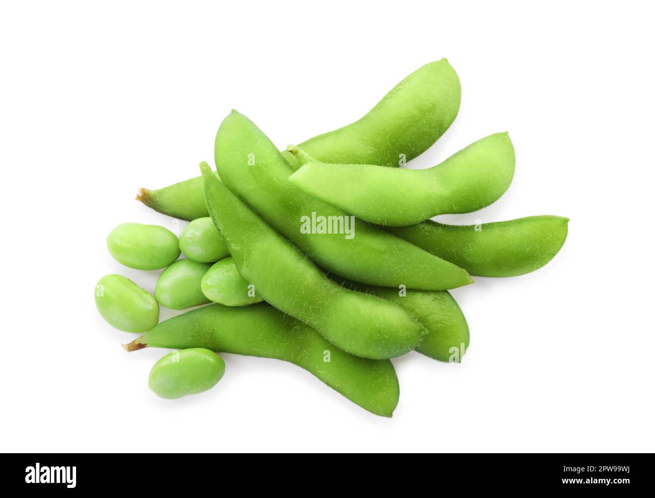 Fresh green edamame pods with beans on white background Stock Photo - Alamy