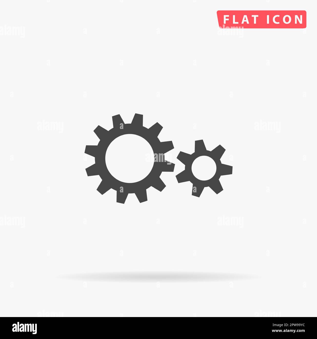 Two gears. Simple flat black symbol with shadow on white background ...
