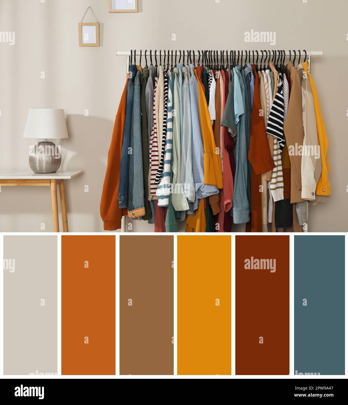 Color palette appropriate to photo of stylish women's clothes on rack ...