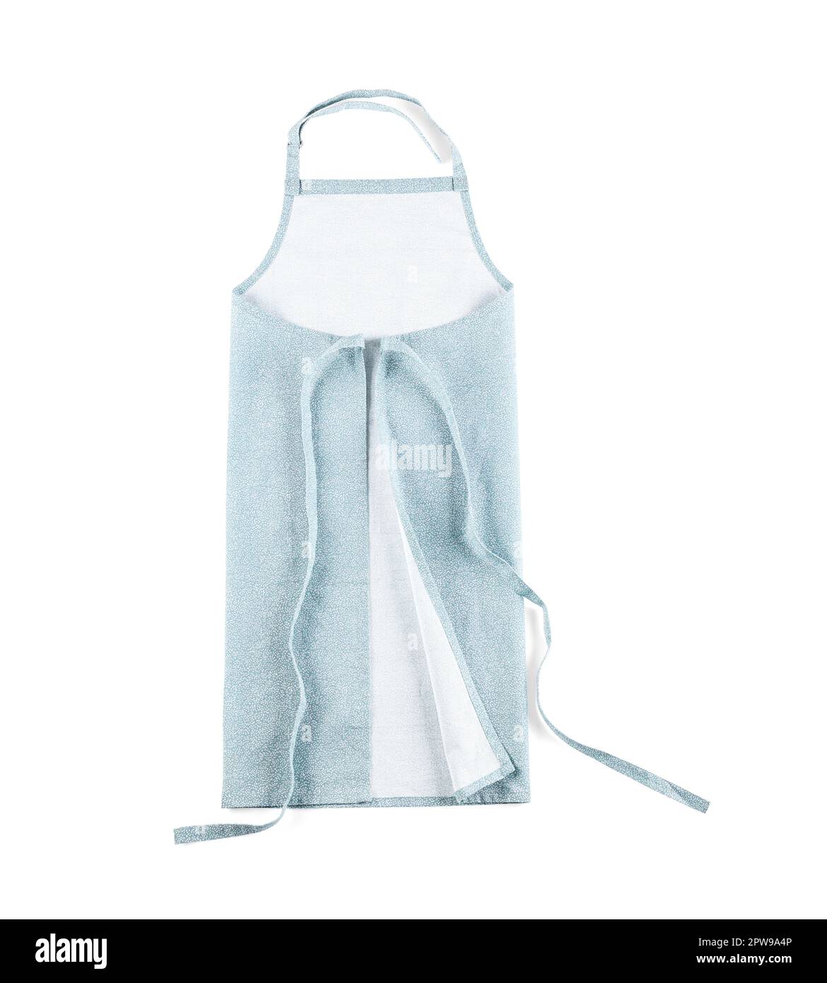 Light blue apron with pattern isolated on white, top view Stock Photo ...