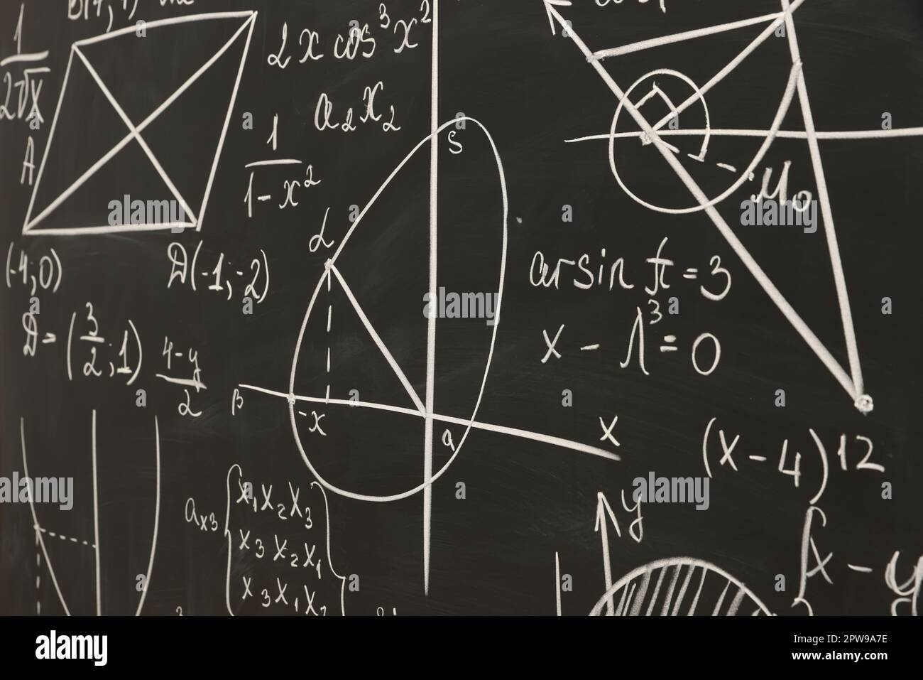 Different mathematical formulas written with chalk on blackboard Stock ...