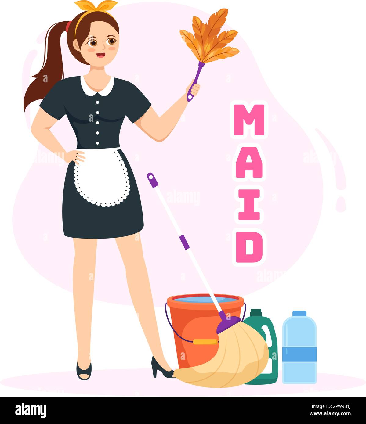 Professional Girl Maid Illustration of Cleaning Service Wearing her ...