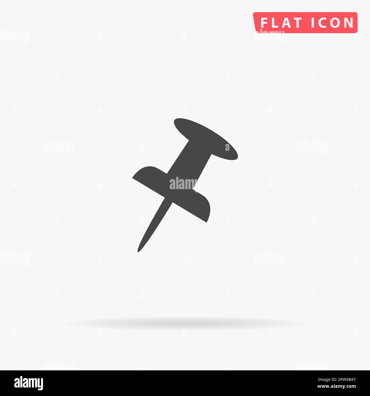 Push pin. Simple flat black symbol with shadow on white background ...