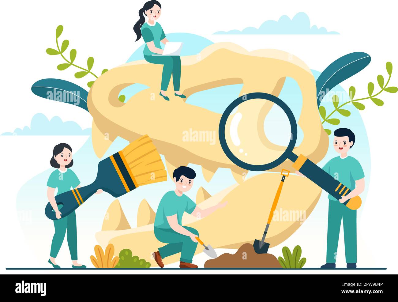 Fossil Illustration with Archaeologists Finds Dinosaurs Skeletons on ...