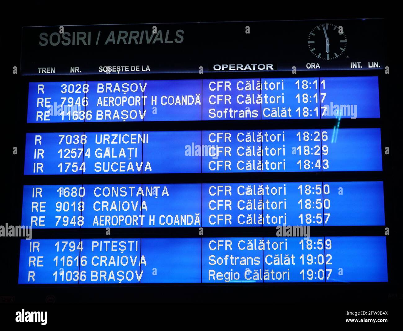 Timetable electronic board with trains arrivals in Northern Railway ...