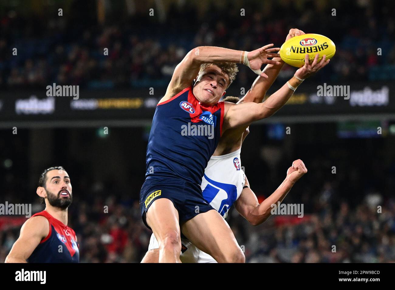 Kade Chandler of Melbourne during the AFL Round 7 match between the ...