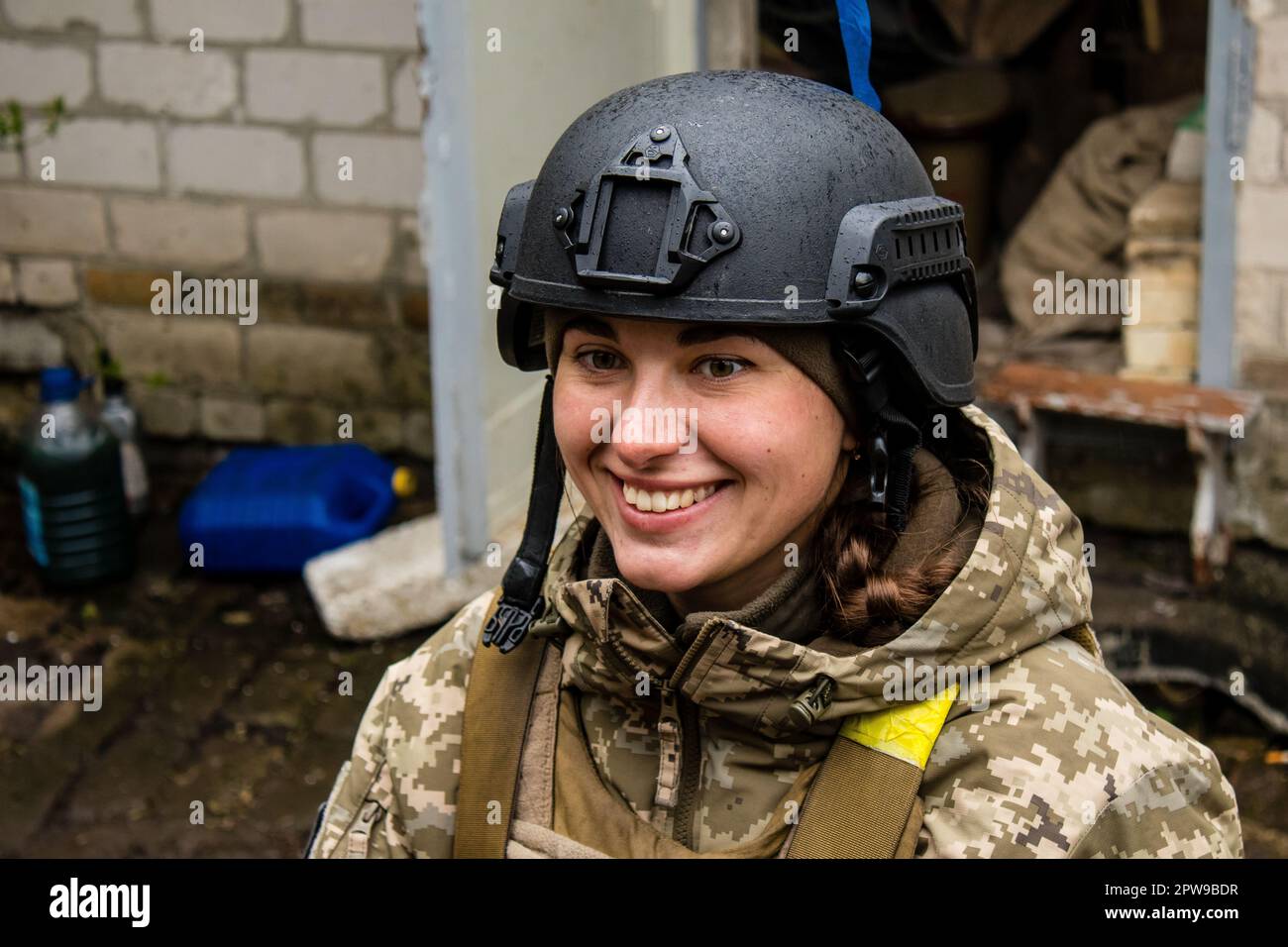 Ukrainian servicewoman work at the position of the artillery brigade at ...