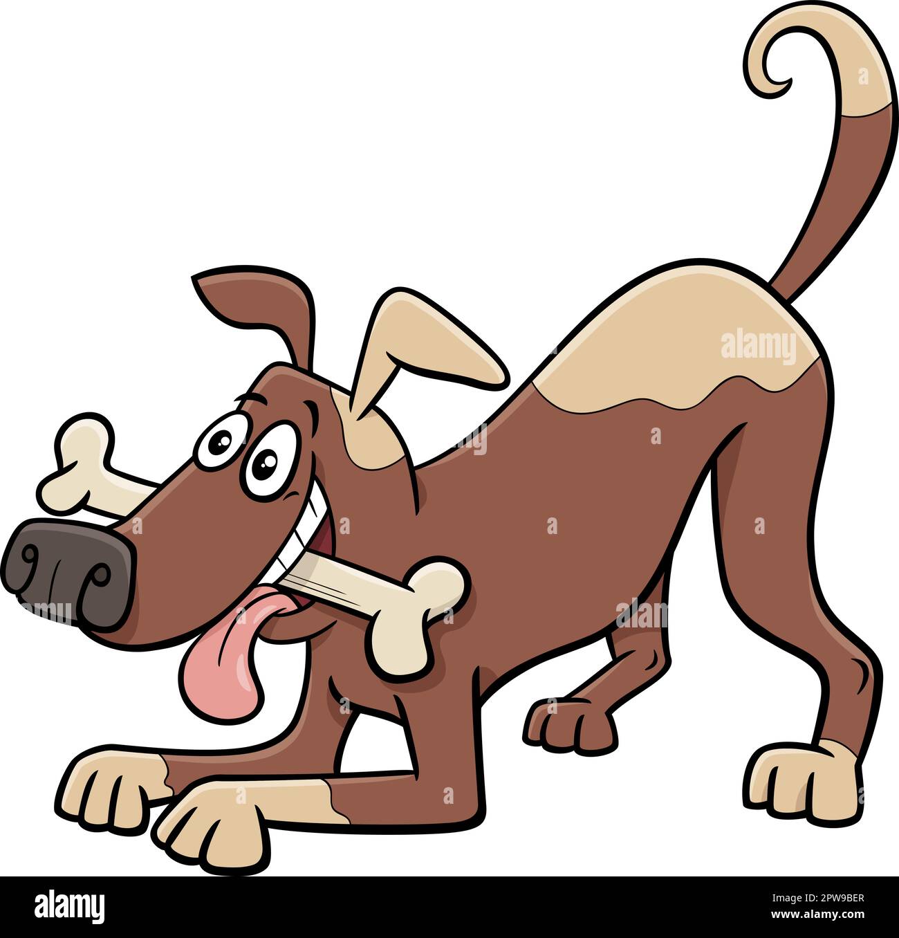 cartoon spotted playful dog character with dog bone Stock Vector Image ...