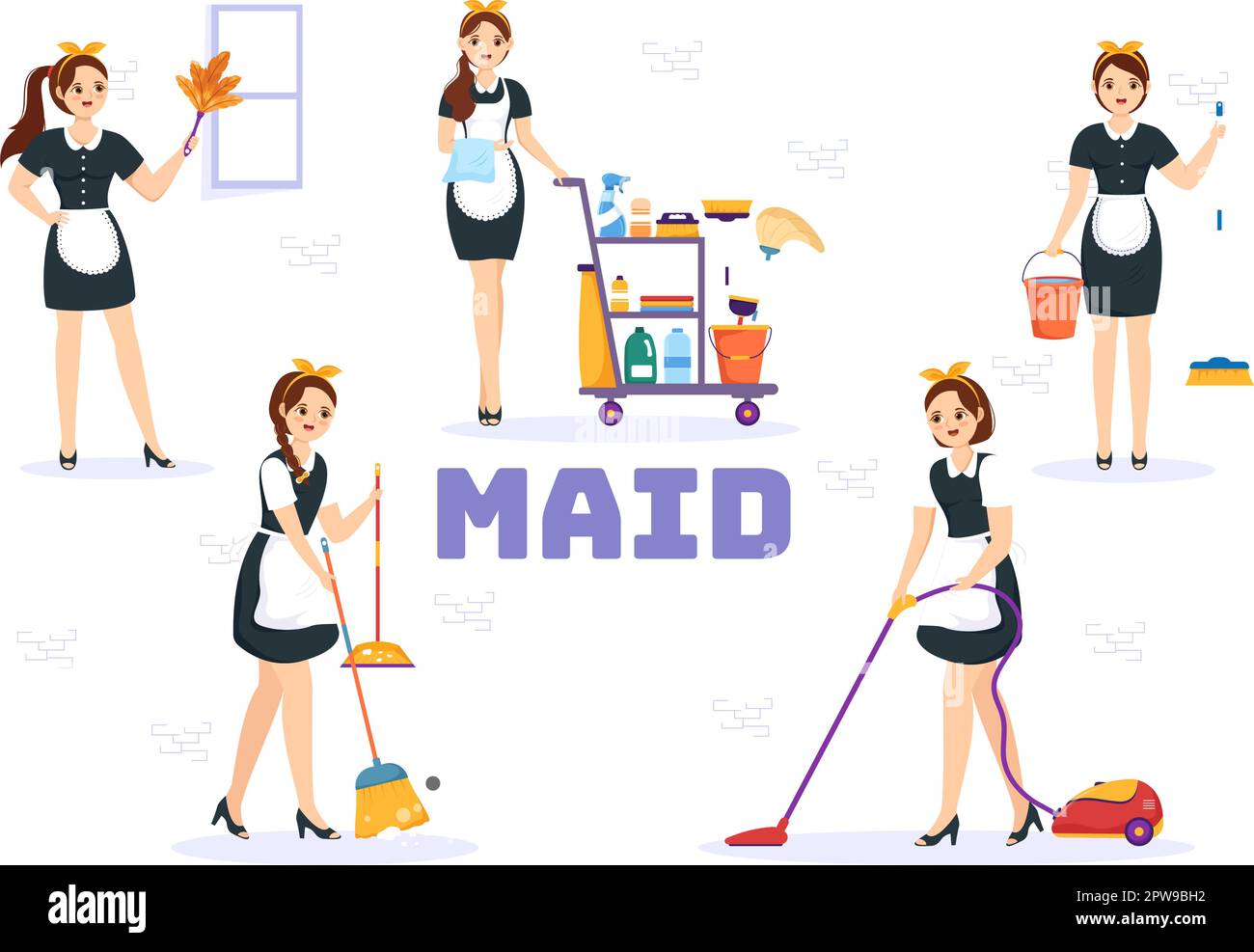 Professional Girl Maid Illustration of Cleaning Service Wearing her ...