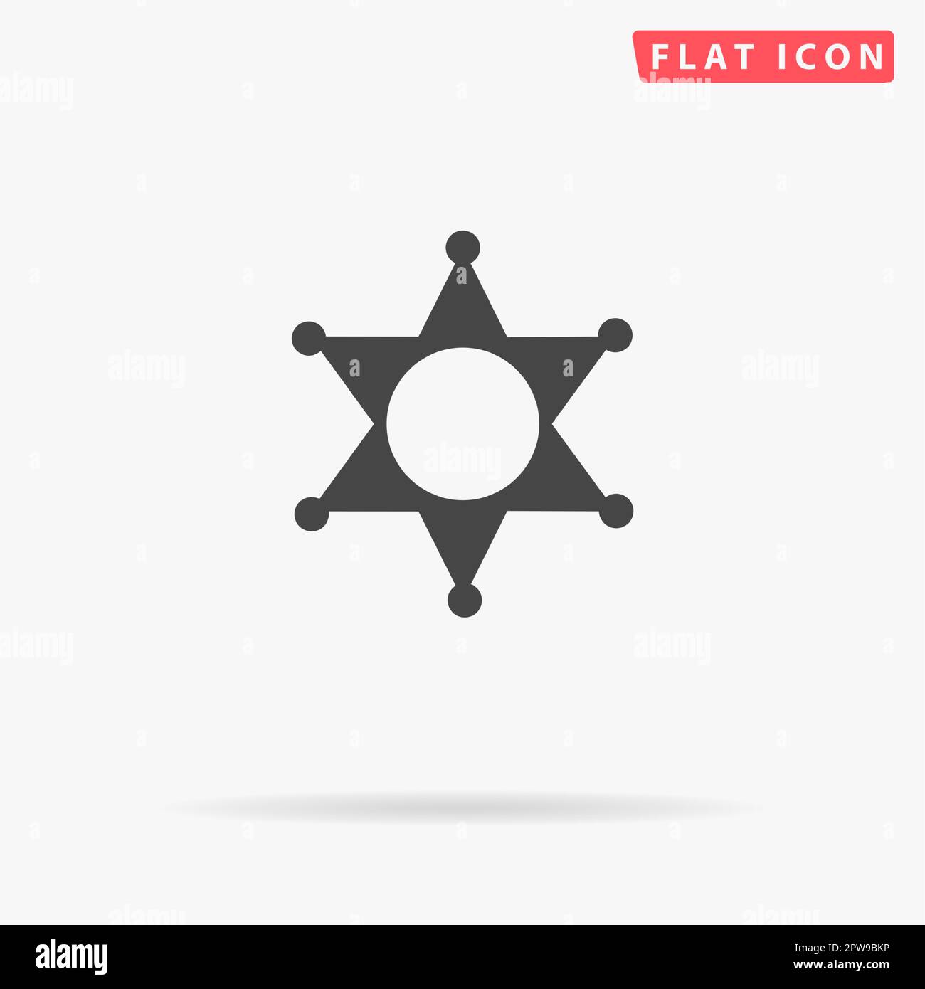 Sheriff star. Simple flat black symbol with shadow on white background ...