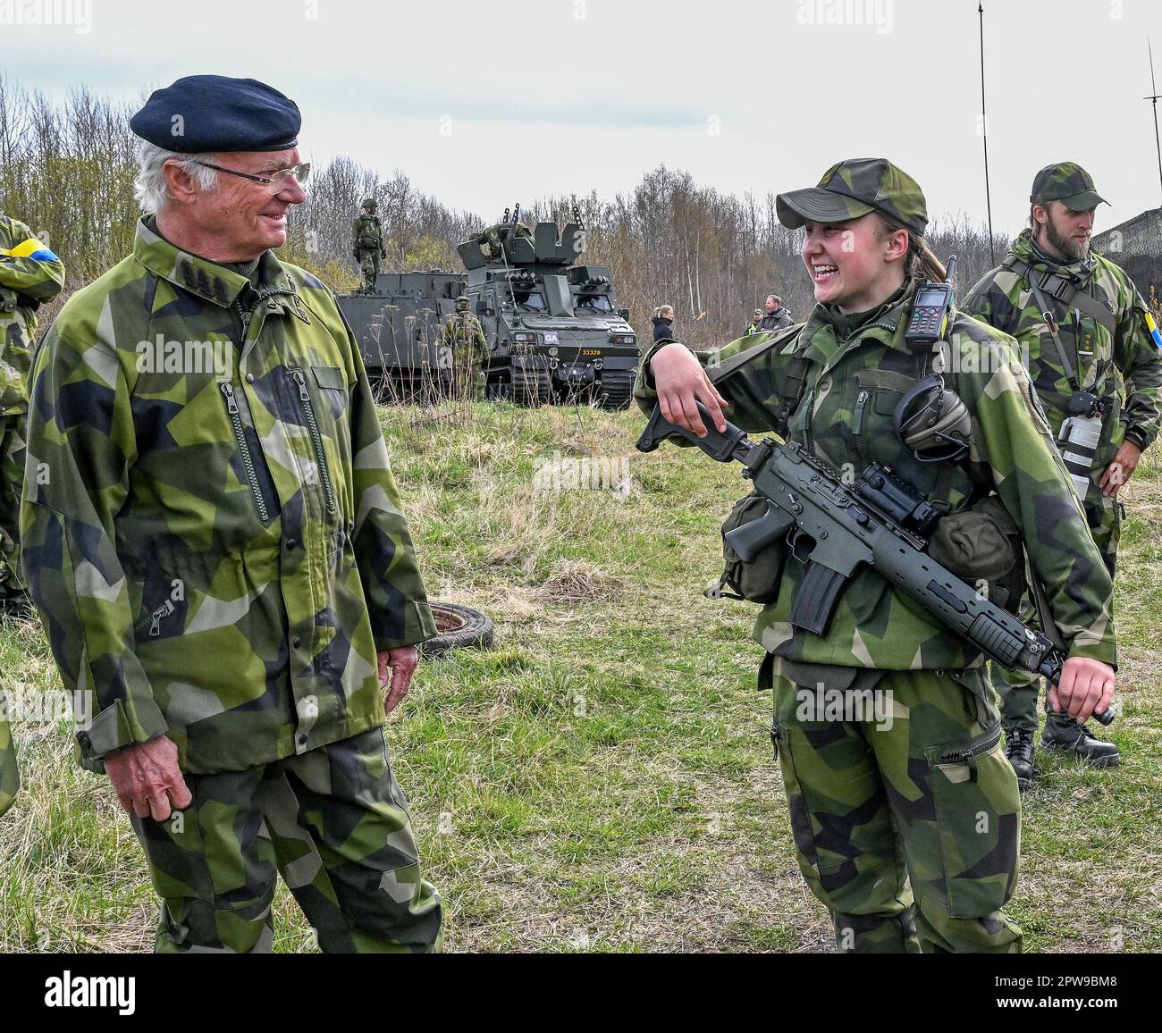 King Carl Gustaf attends the armed forces exercise Aurora 23 in Bromma ...