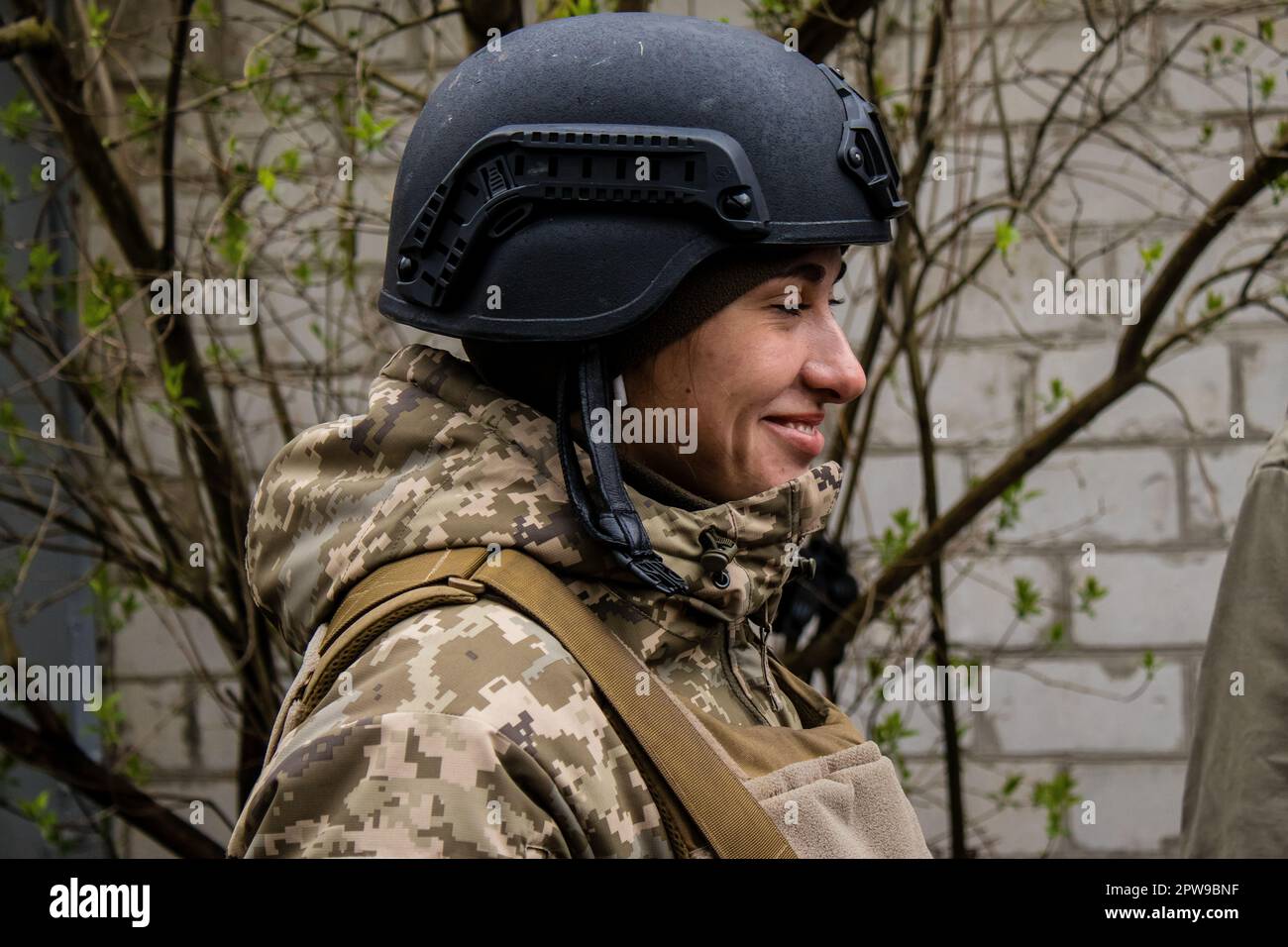 Ukrainian servicewoman work at the position of the artillery brigade at ...