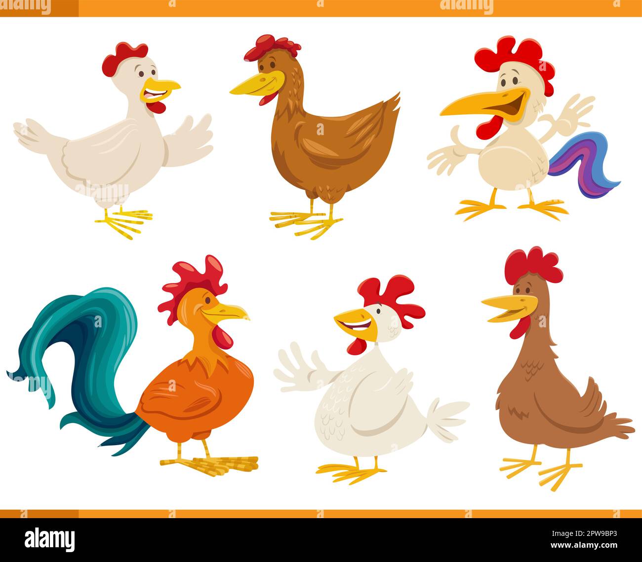 cartoon happy chickens farm animal characters set Stock Vector Image ...