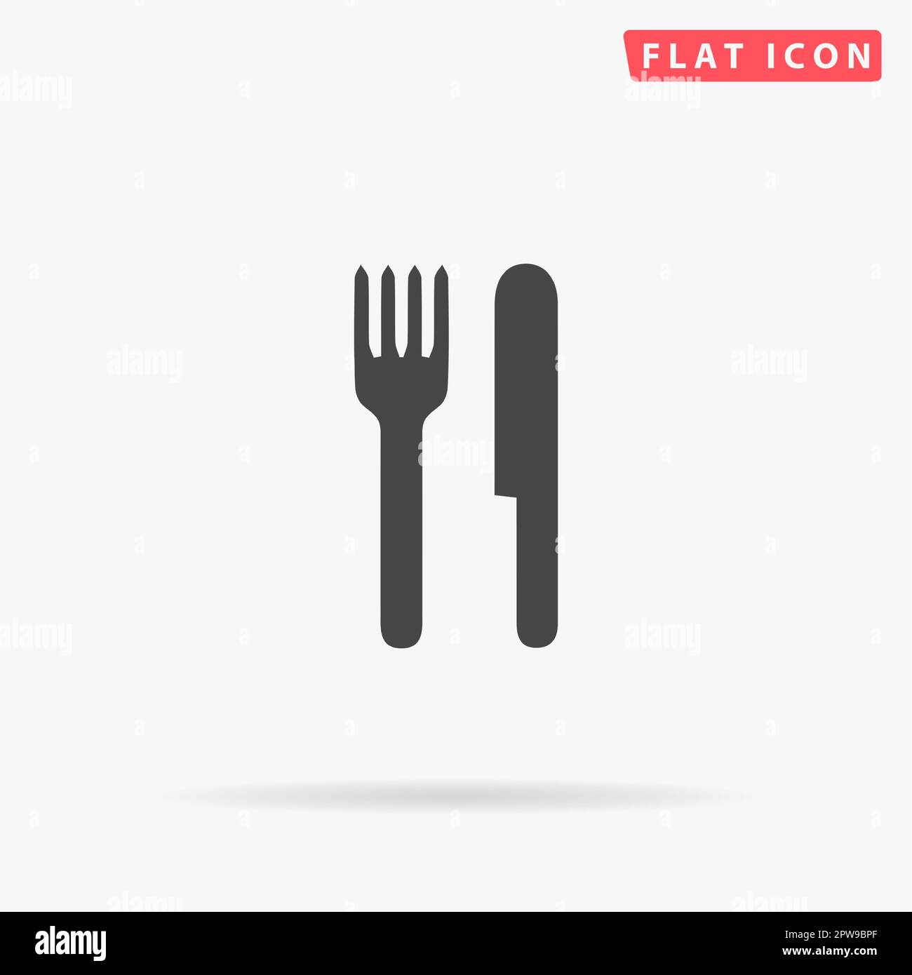 Simple fork and knife. Simple flat black symbol with shadow on white ...