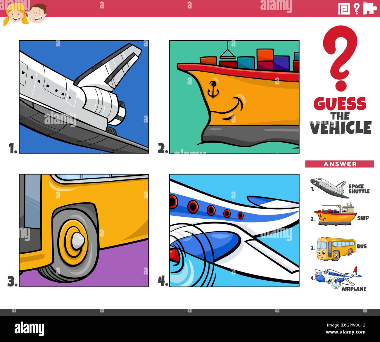 guess the vehicle cartoon educational game for children Stock Vector ...