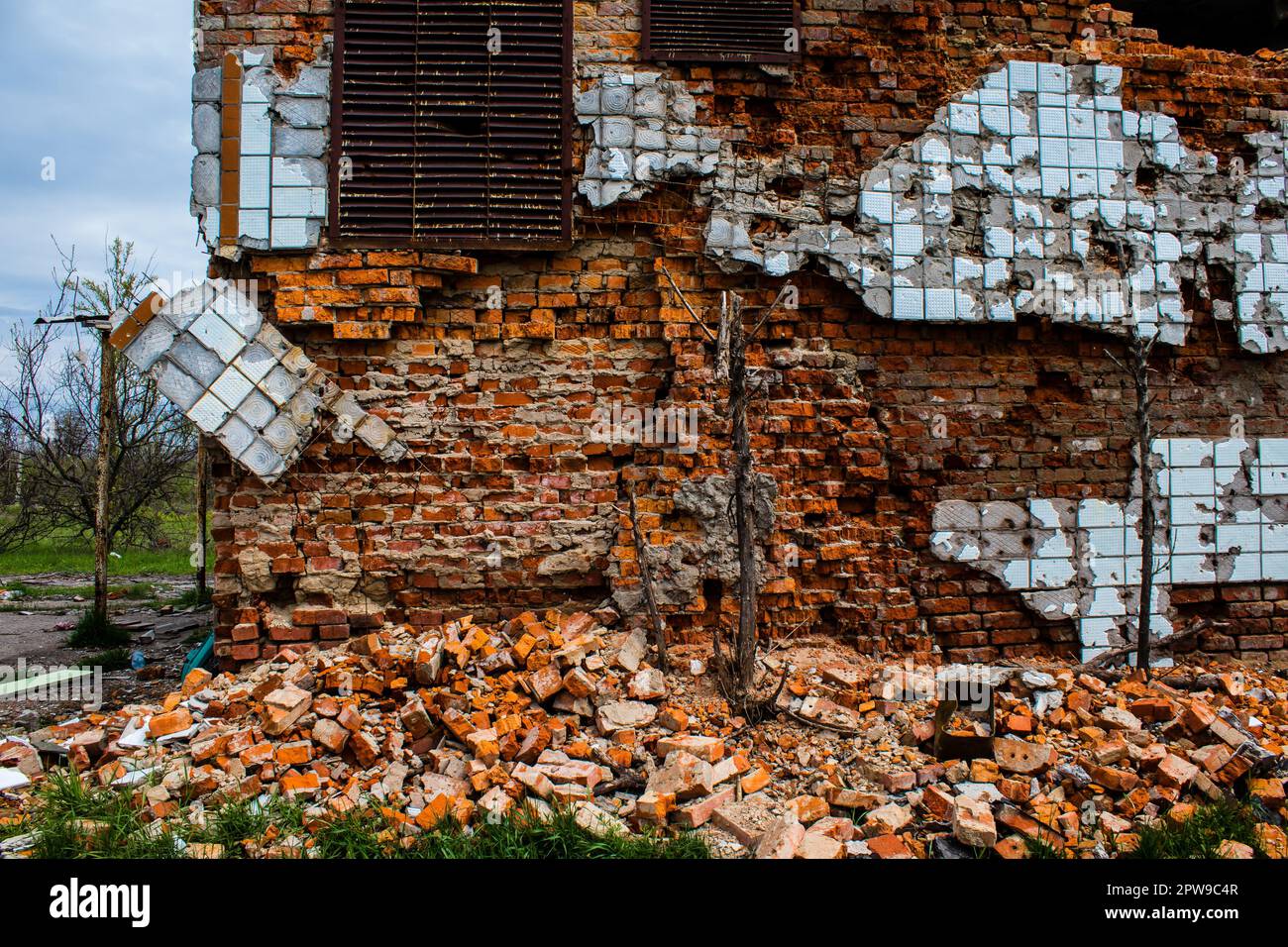 Destroyed building located at Kharkiv front line, Russian army bombs ...