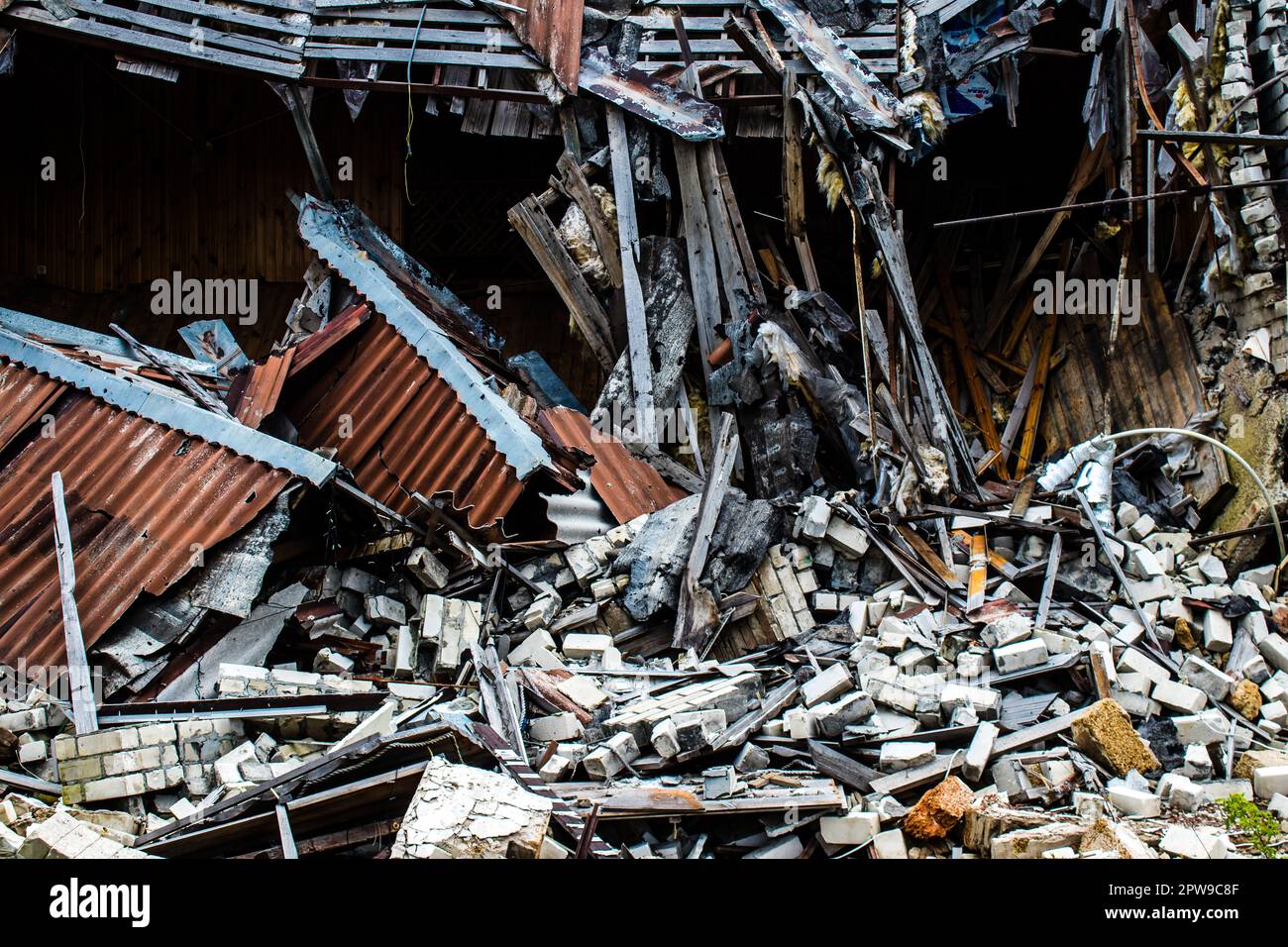 Destroyed building located at Kharkiv front line, Russian army bombs ...