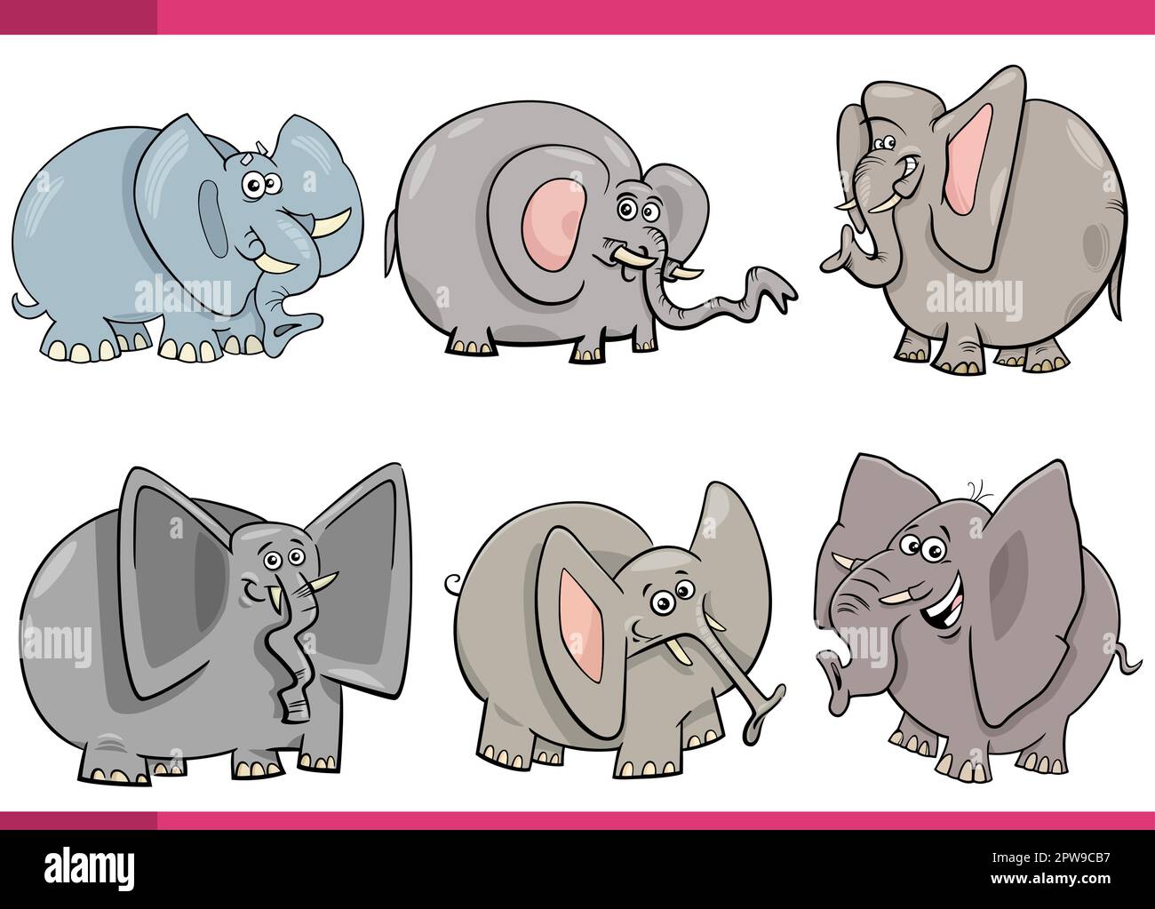 cartoon happy elephants comic characters set Stock Vector Image & Art ...