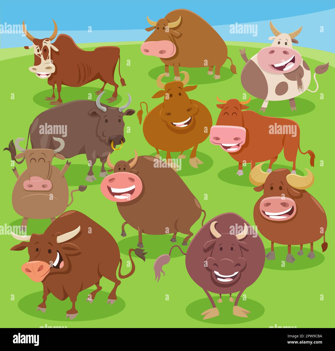 cartoon bulls farm animals comic characters group Stock Vector Image ...