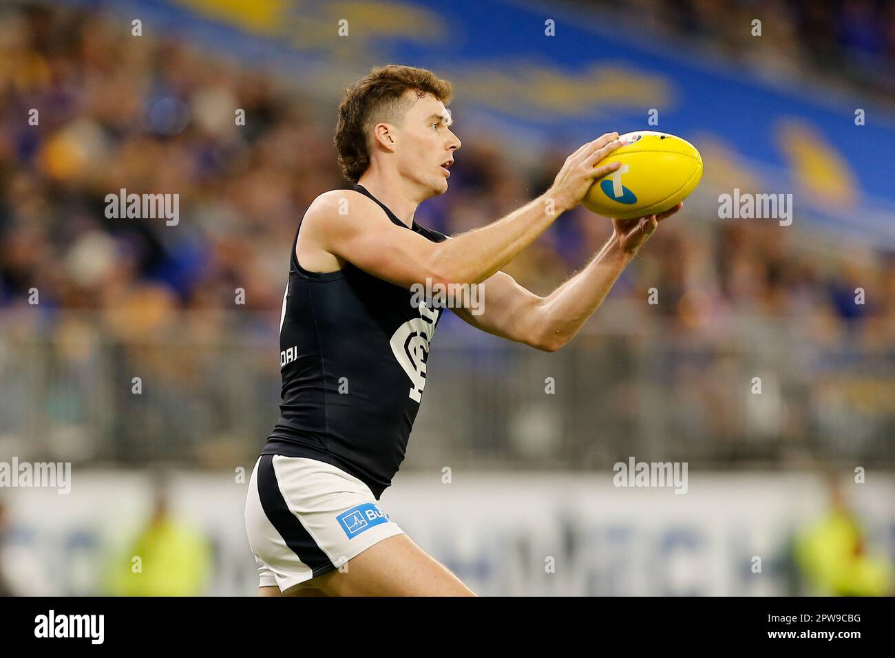 Blake Acres of Carlton marks on the wing during the AFL Round 7 match ...