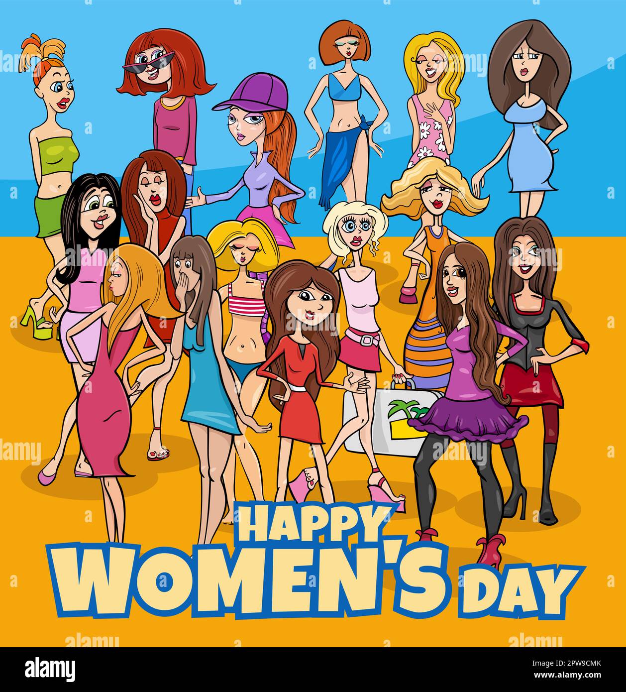 Women's Day design with cartoon women characters Stock Vector Image ...