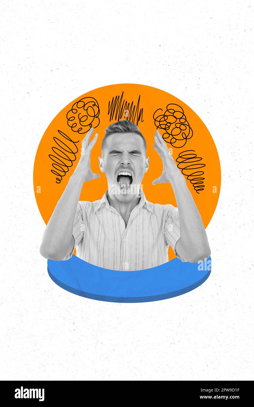 Picture poster image collage of furious crazy mad man shouting suffer ...